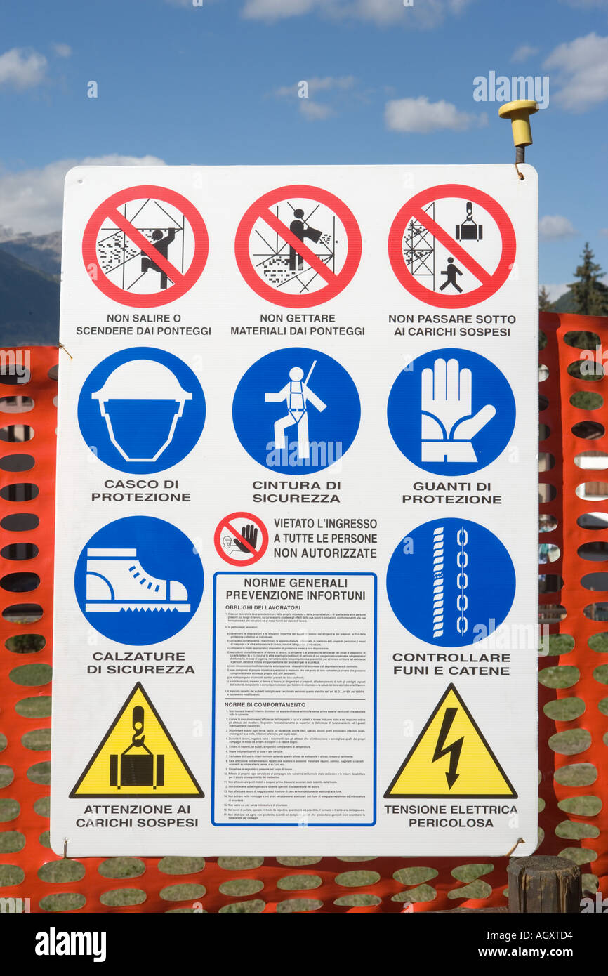 Italian building site warning and regulation sign Stock Photo - Alamy
