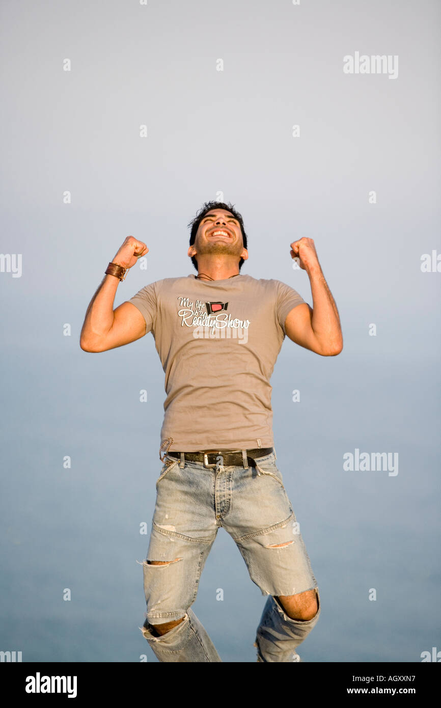 Nice Looking Male Model Jumping in the Air Stock Photo - Alamy