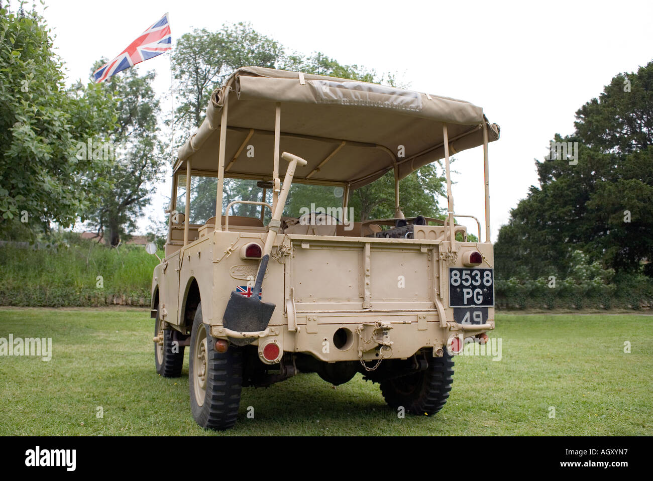 Rear view of British Army Land Rover in desert colours armed forces ...