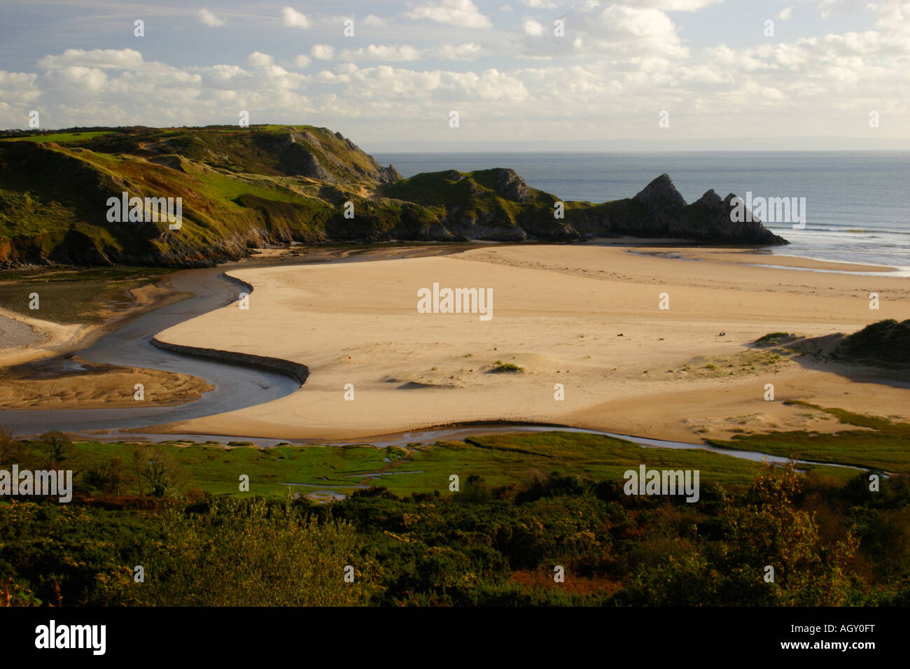 Horizontal photograph of Three Cliffs Bay, Gower Peninsula, South Wales ...
