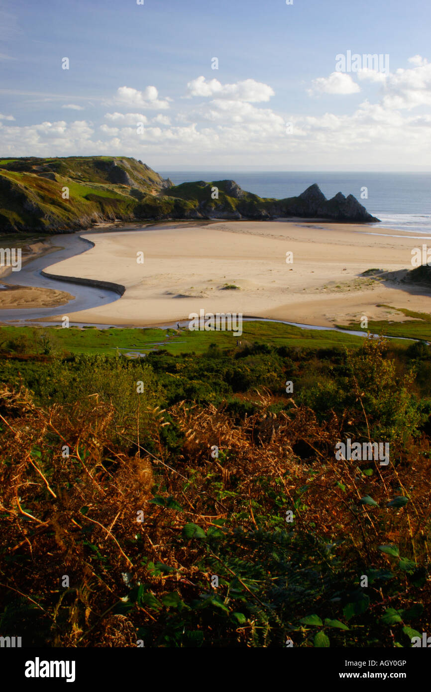 Vertical photograph of Three Cliffs Bay, Gower Peninsula, South Wales ...