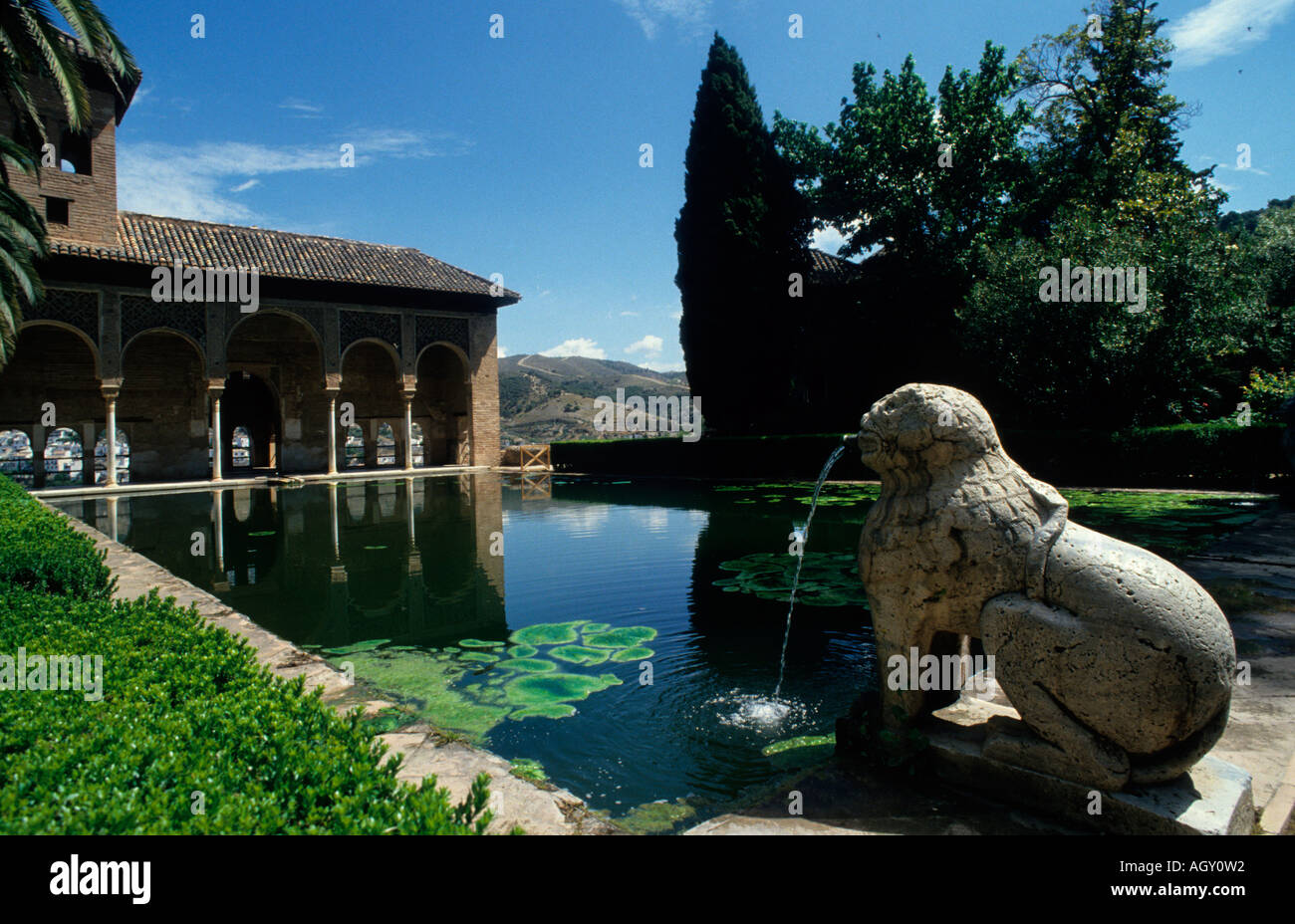 Pond and Ladies Tower Palacio Nazarí El Partal Gardens Alhambra Granada ...
