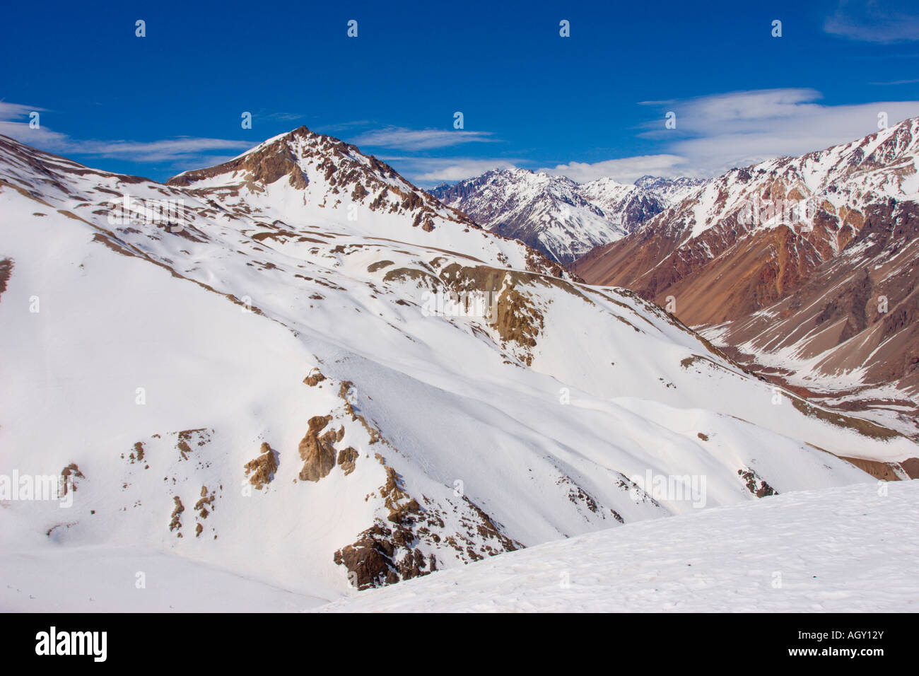 Snowed mountains in the andes range in Mendoza, Argentina Stock Photo ...