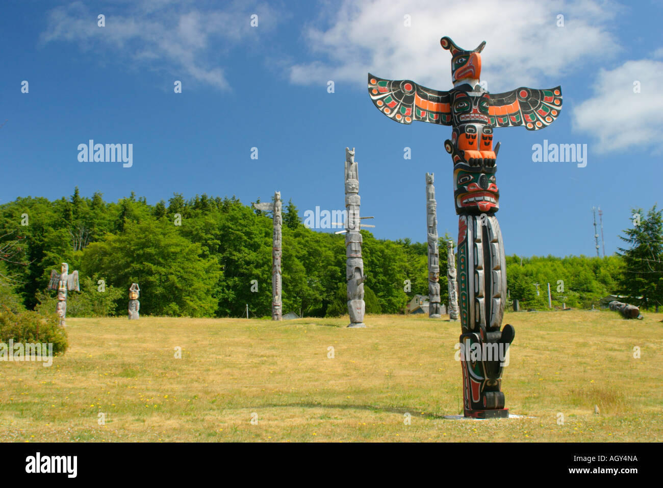 Sacred totem poles honouring the native dead at Namgis burial ground ...
