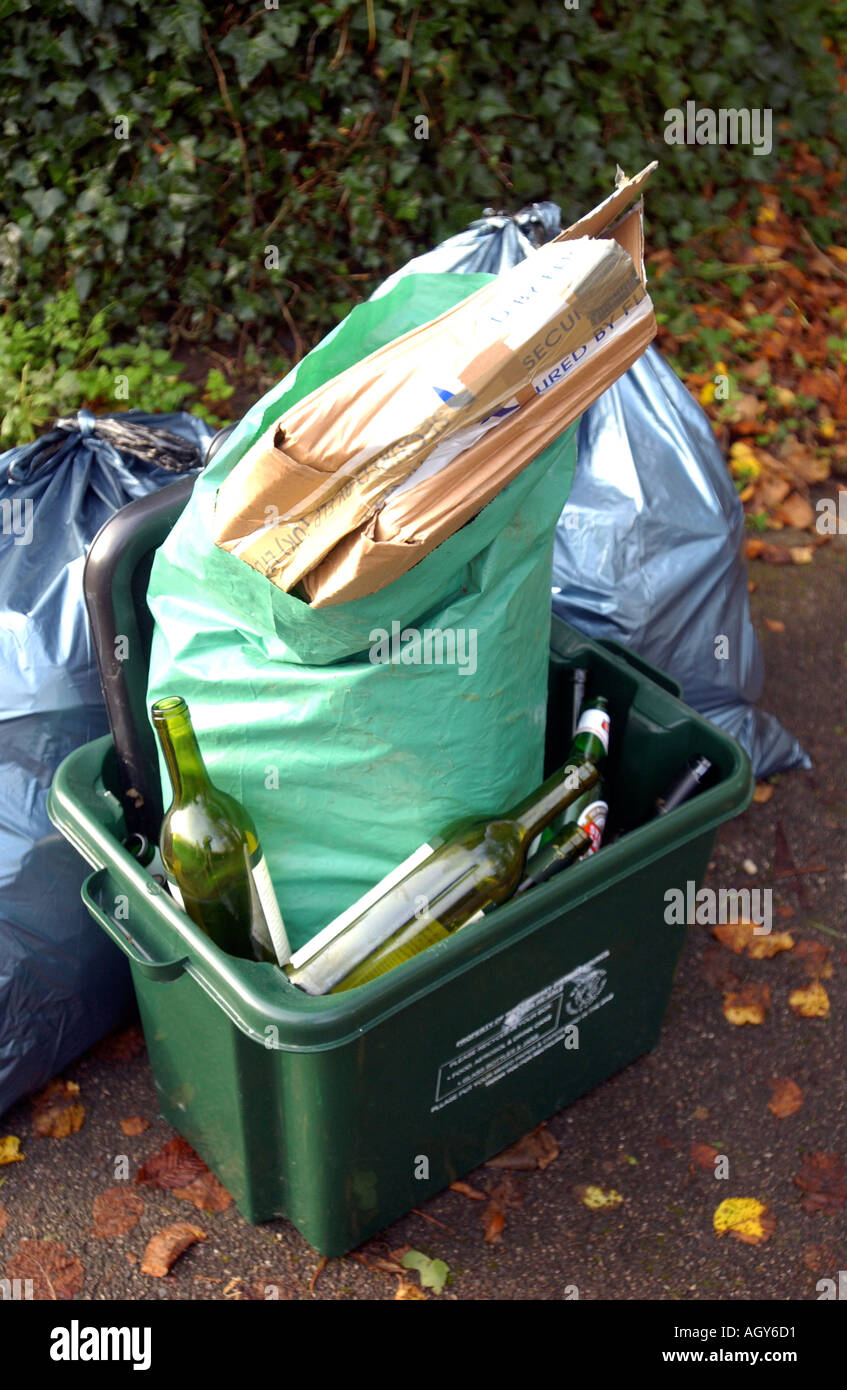 Recycling container ready for collection at a roadside Stock Photo - Alamy