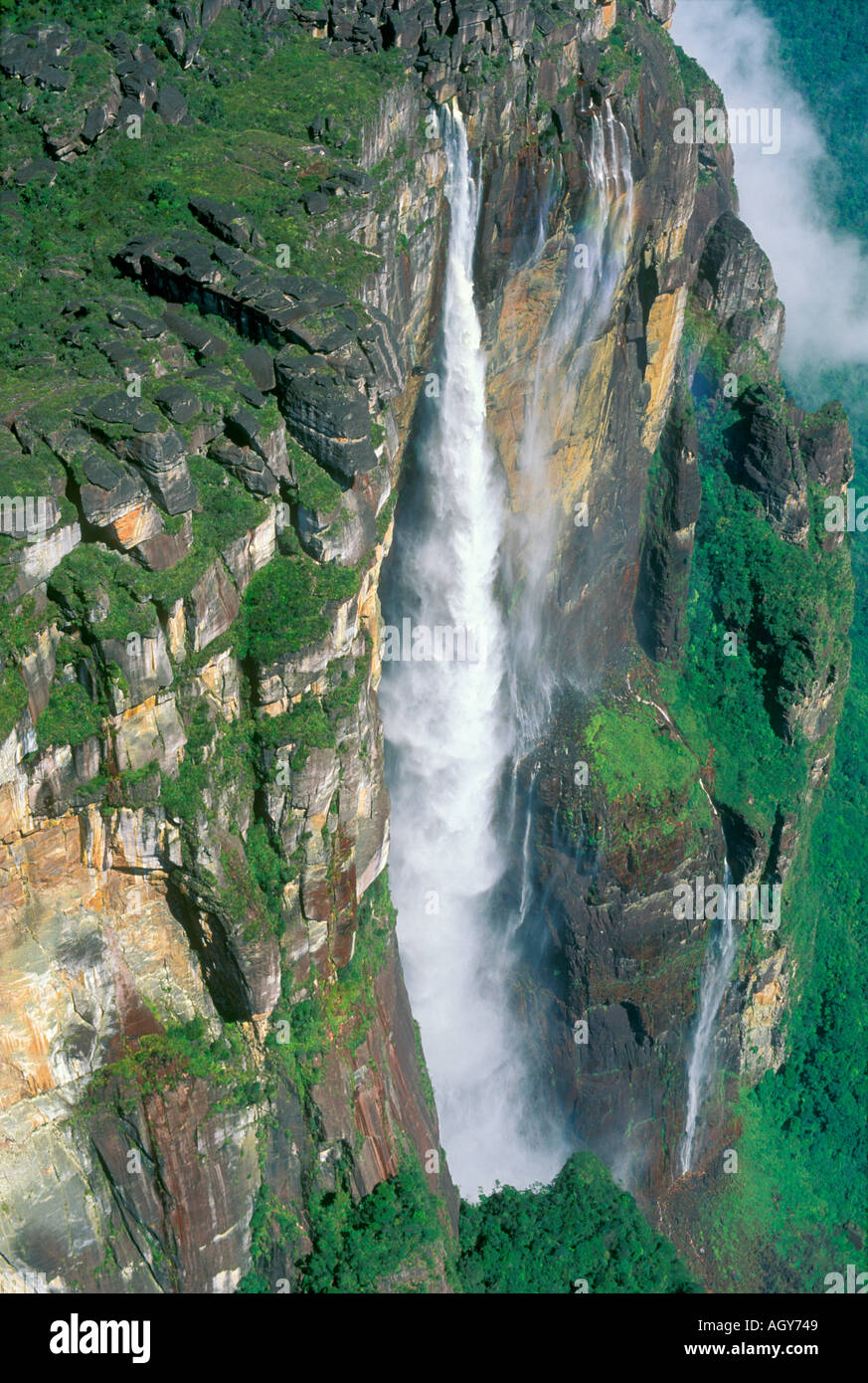Aerial of Angel Falls highest waterfall in world in Canaima National ...