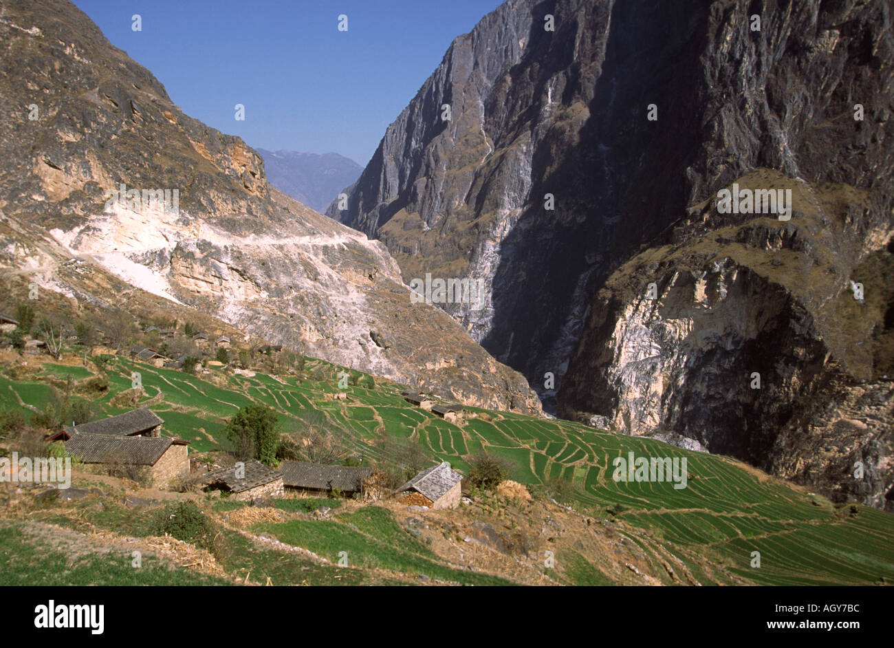 China Yunnan Tiger Leaping Gorge Walnut Grove and terraced agricultural ...