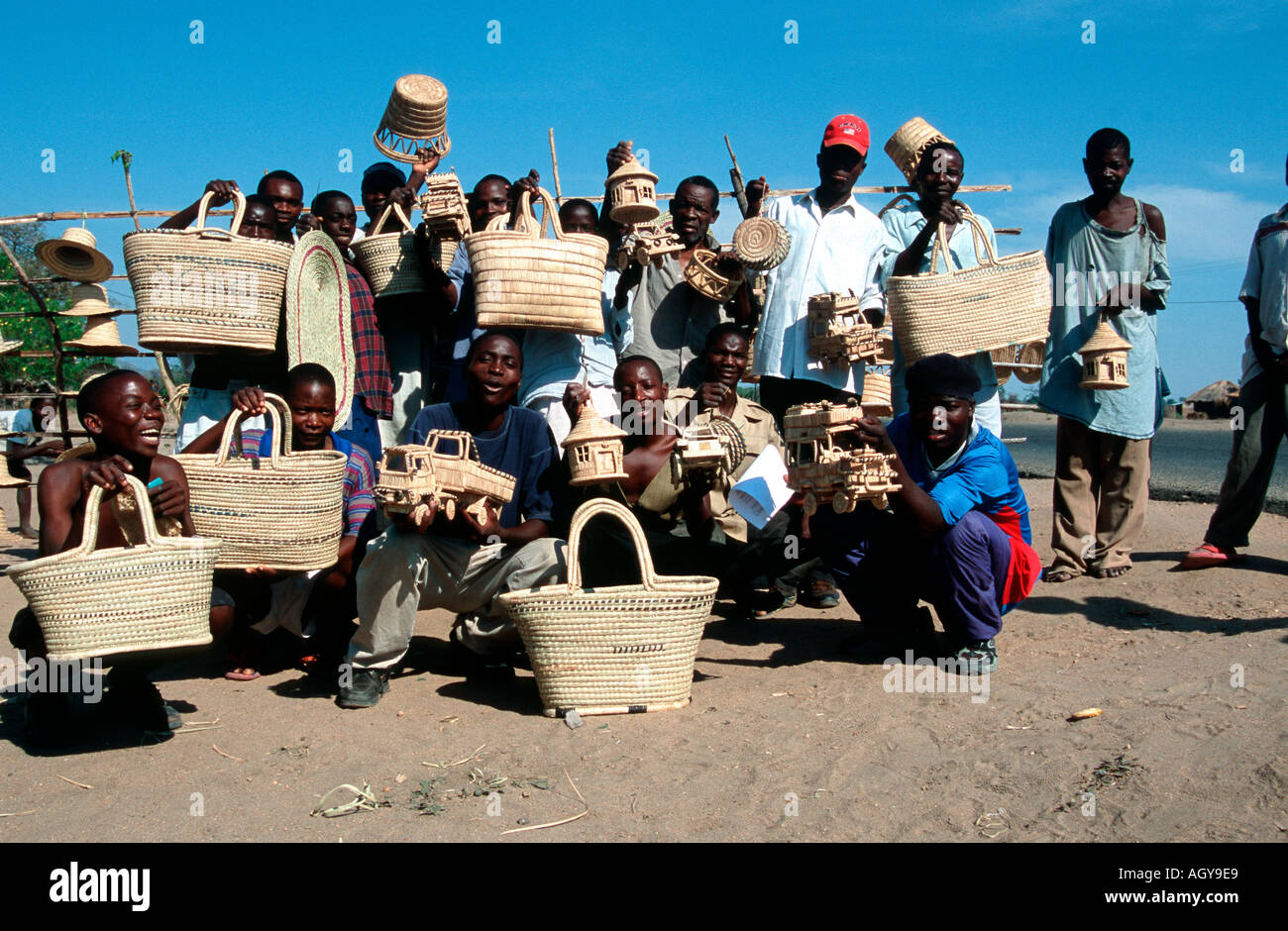Basket makers with their baskets Monkey Bay Mangochi District Malawi ...