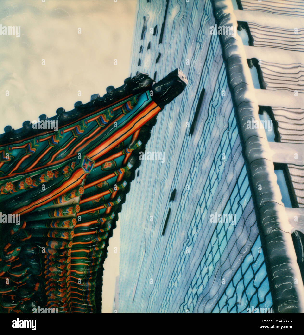 Pagoda & modern glass building Stock Photo - Alamy