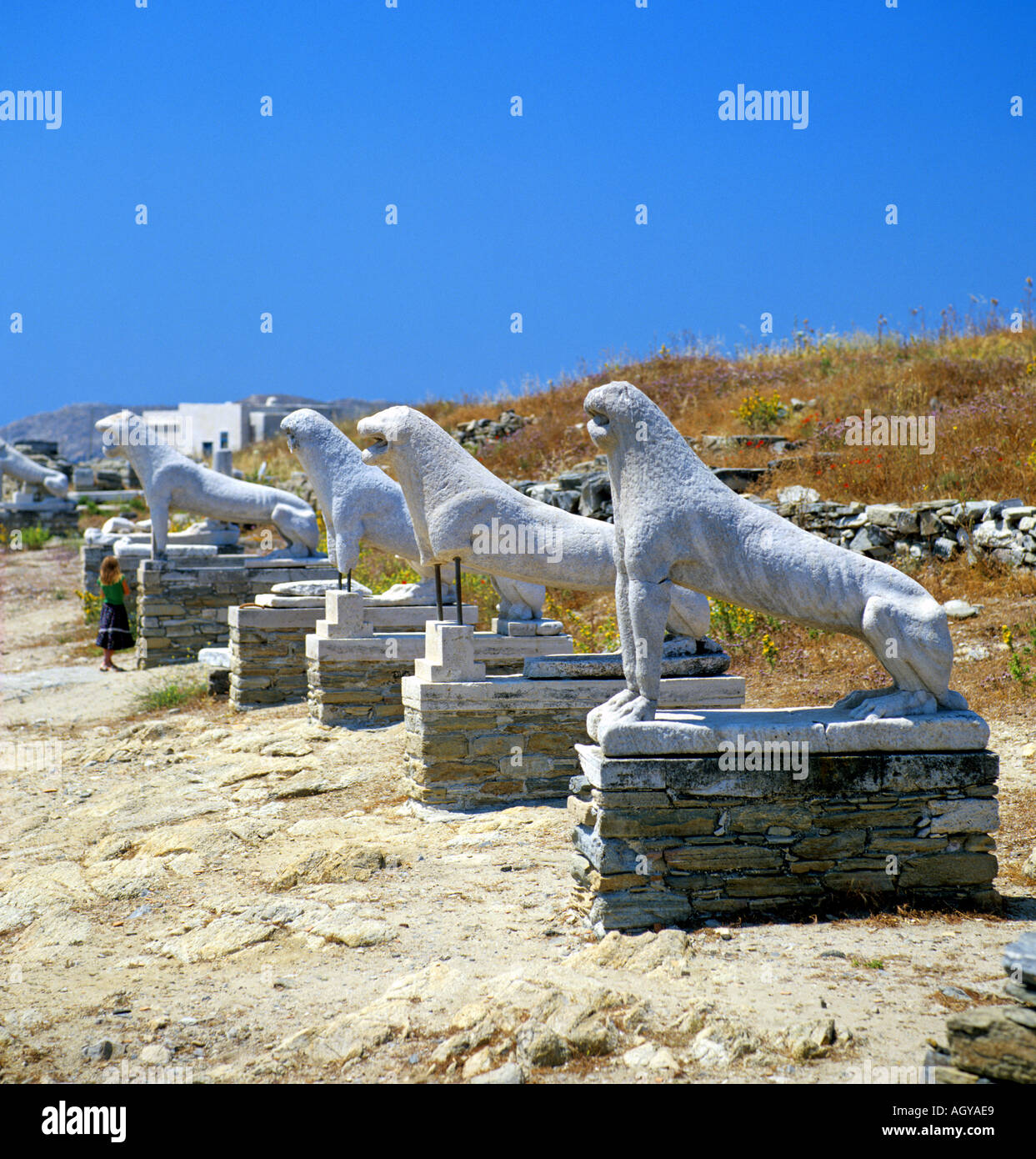 The Lion Statues Delos island sister island of Mykonos Greece Stock ...