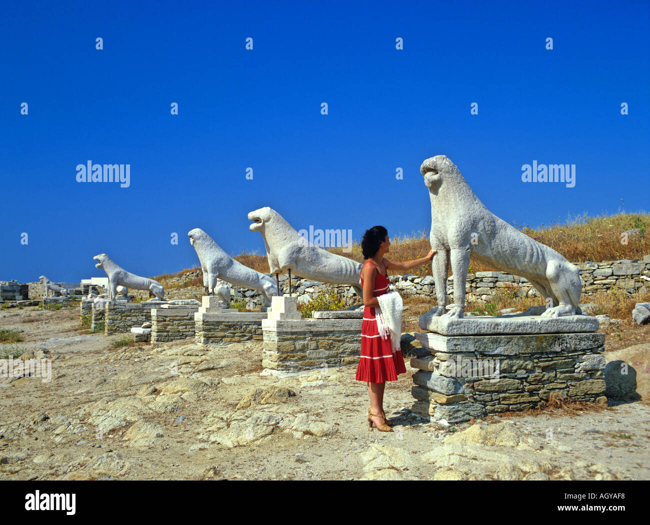 The Lion Statues Delos island sister island of Mykonos Greece Stock ...