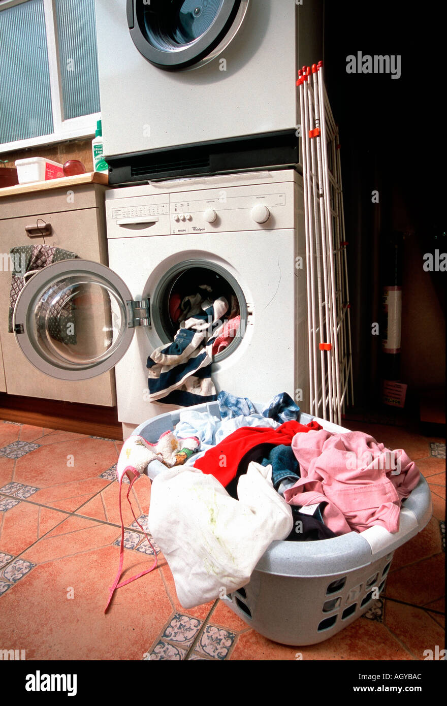 Dirty laundry waiting to be loaded into washing machine Cotswolds UK ...