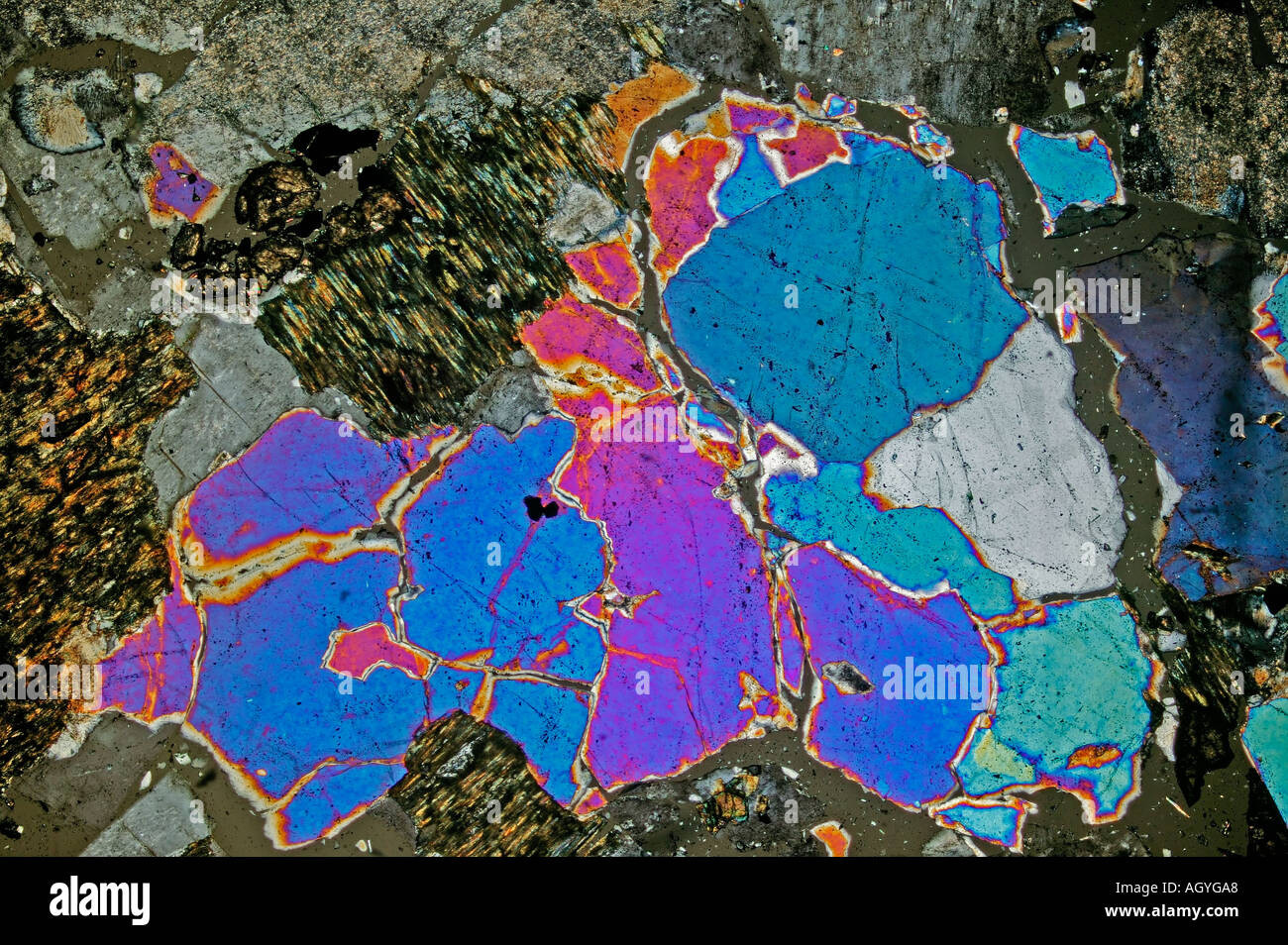 Hornblende biotite granite photomicrograph cross polarized Stock Photo ... Hornblende biotite granite photomicrograph cross polarized Stock Photo ...
