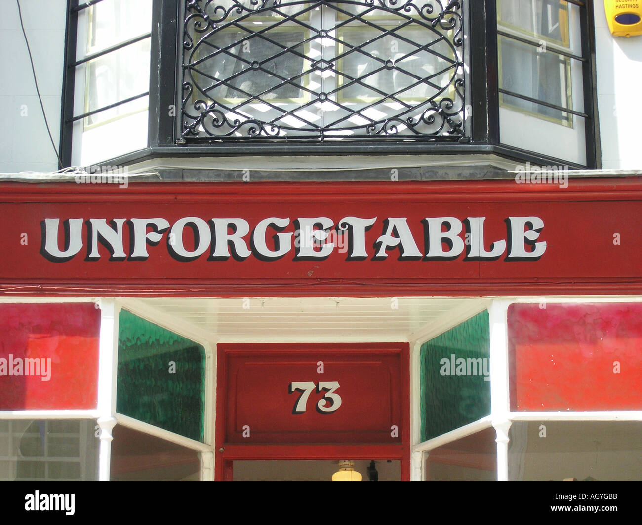 shop sign saying unforgetable Stock Photo - Alamy