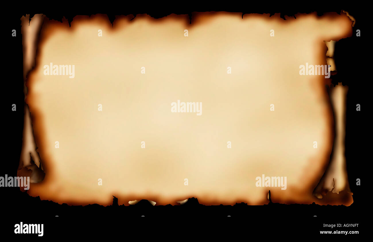 Old piece of parchment with burnt edges Stock Photo - Alamy