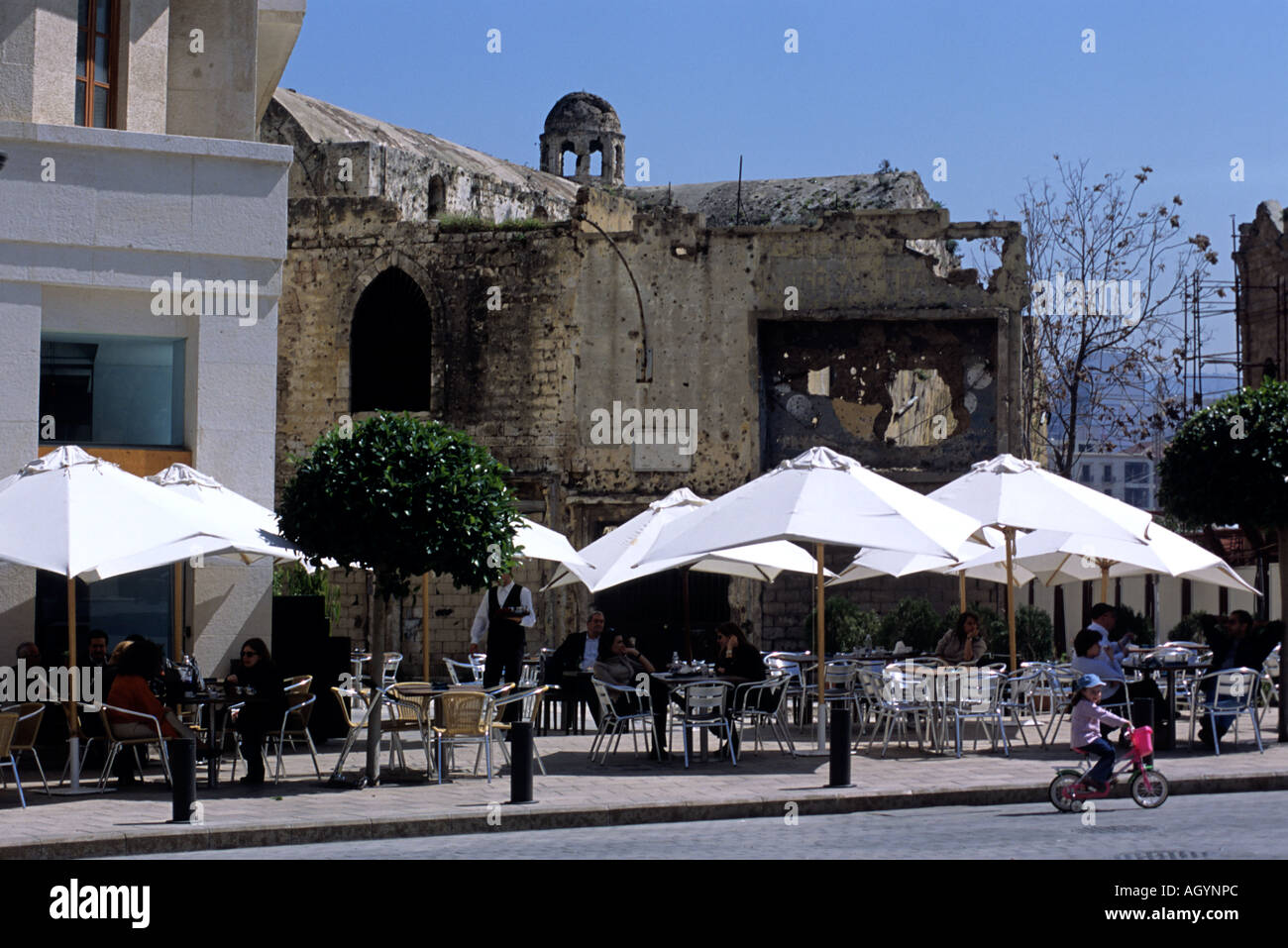 Terrace in restored historic downtown Beirut Place de l'etoile Stock ...
