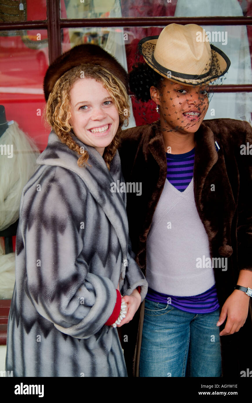 Two teenage girl cousins, of Anglo African extraction, in fake fur ...