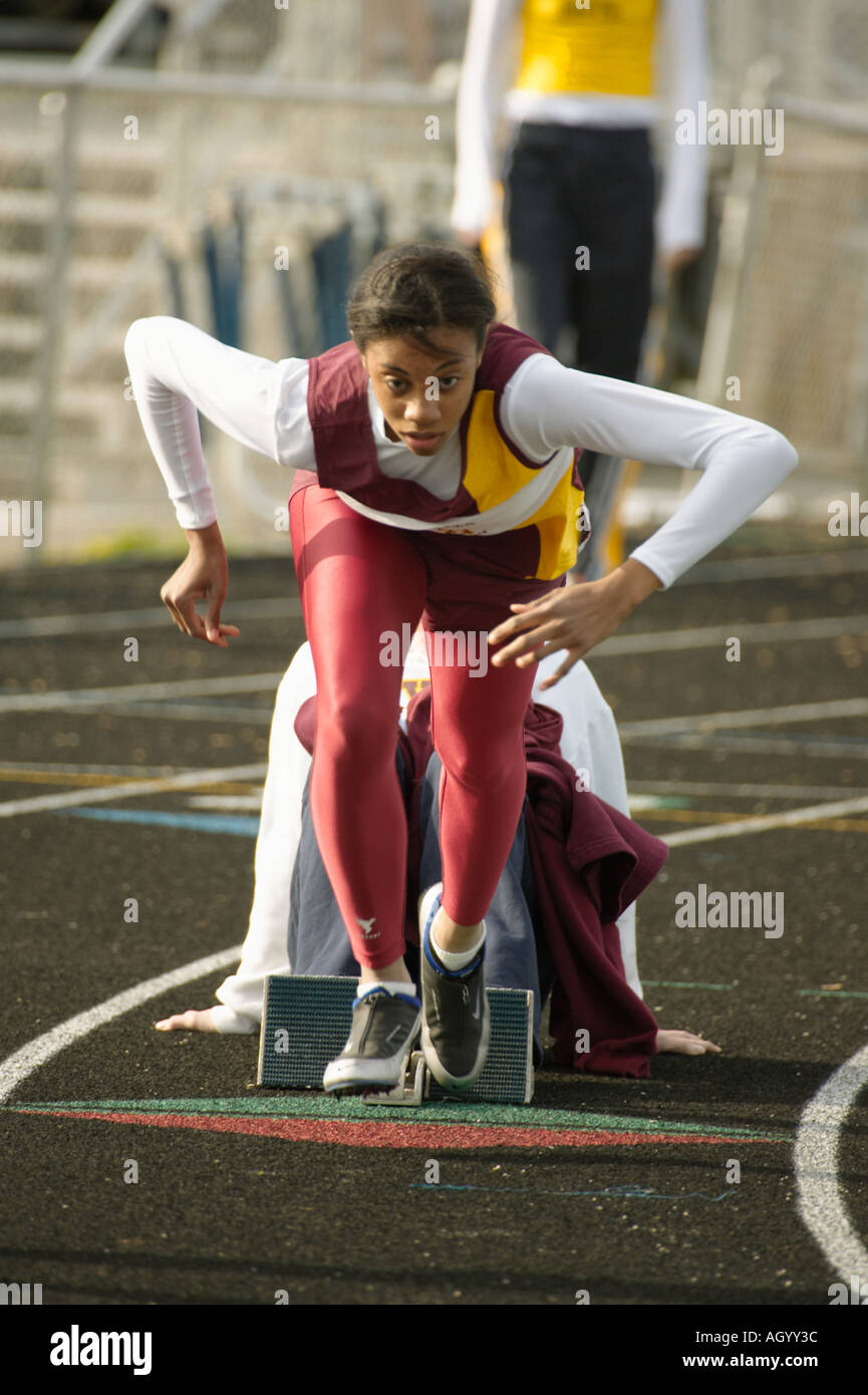 TRACK Glenview Illinois African American sprinter out of blocks high ...