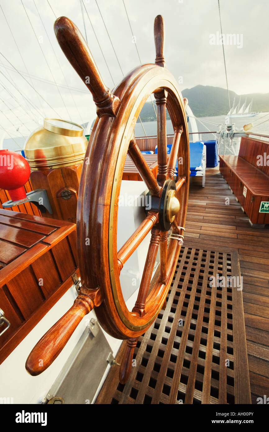 Helm of a sailboat Stock Photo - Alamy