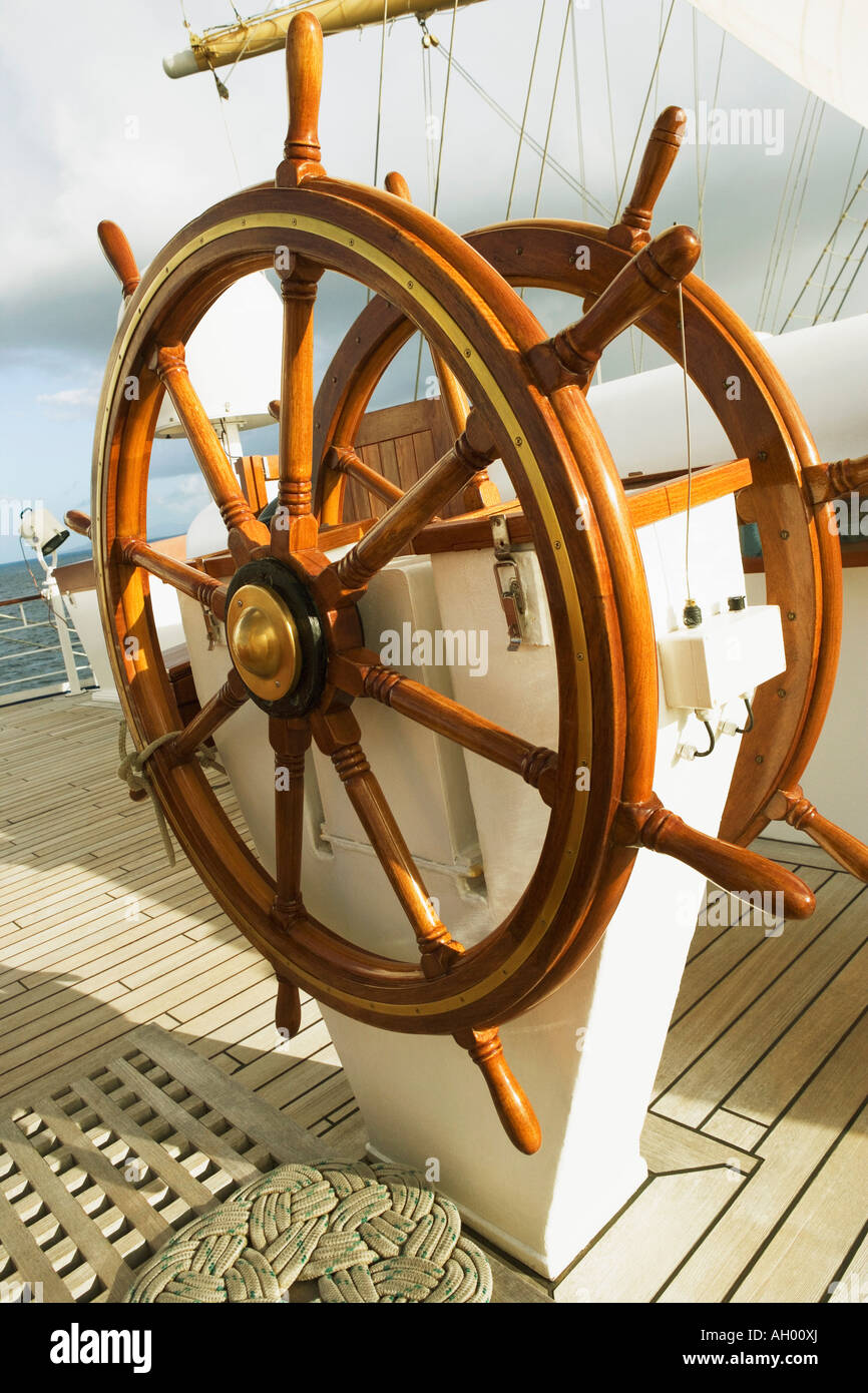 Helm of a sailboat Stock Photo - Alamy