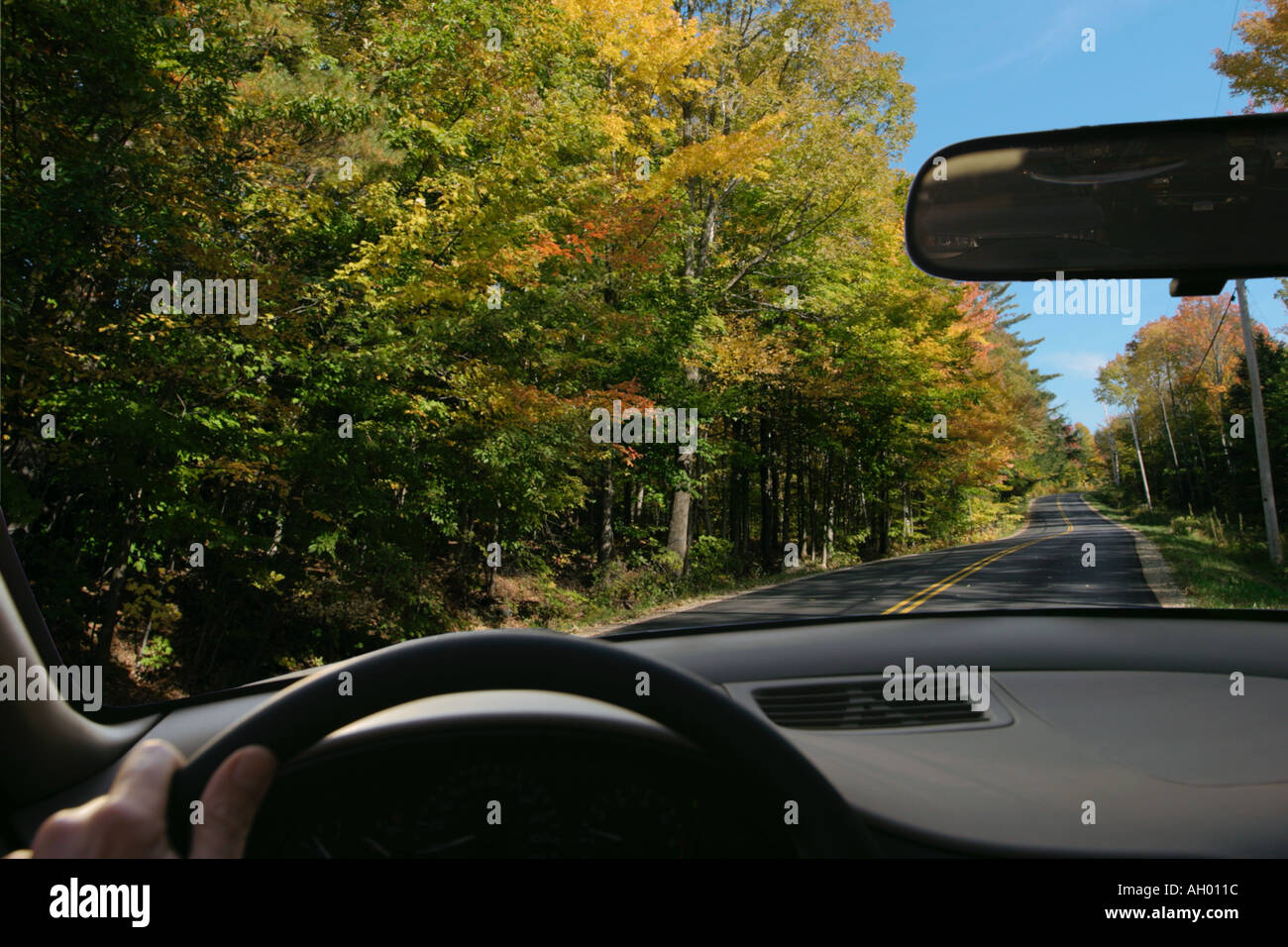 Driving on an empty road in the Green Mountains, Vermont, USA Stock ...