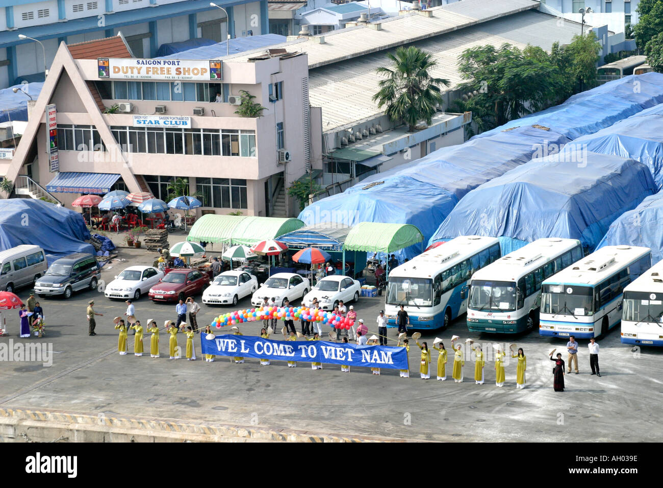 Reception committee for passengers arriving at Saigon port by cruise ...
