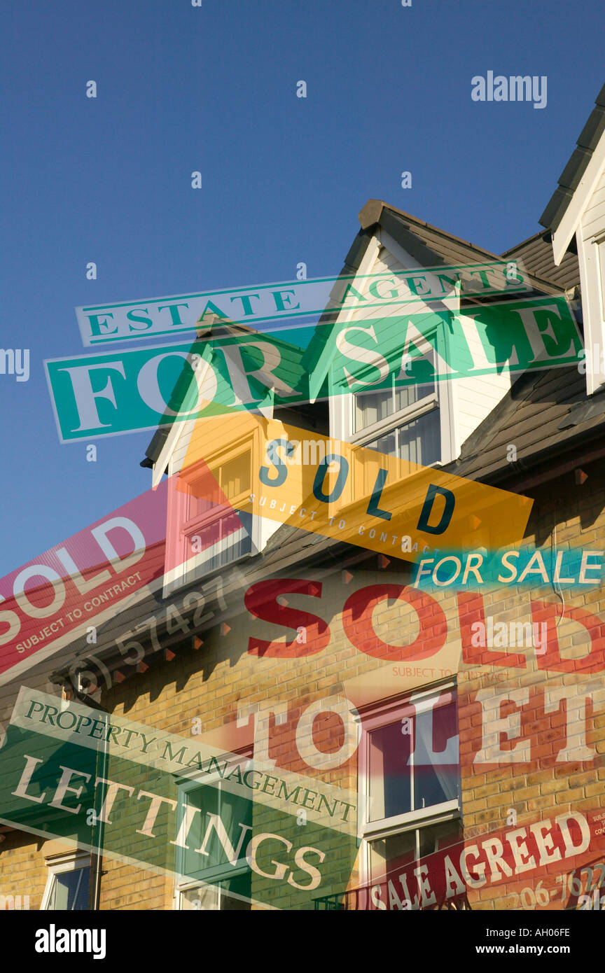 House Agent Boards Vertical Montage Stock Photo - Alamy