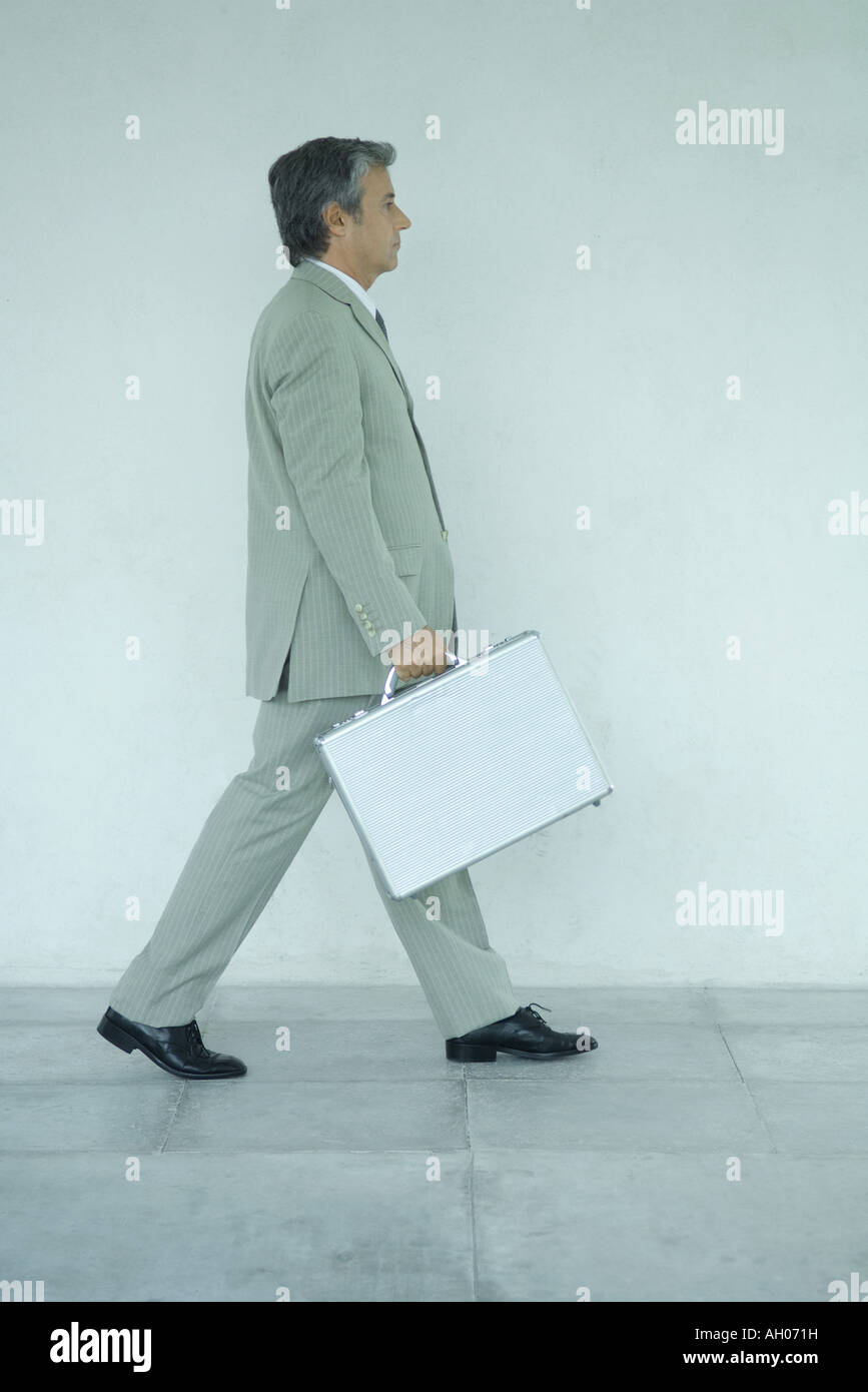 Businessman carrying briefcase, side view, full length portrait Stock ...