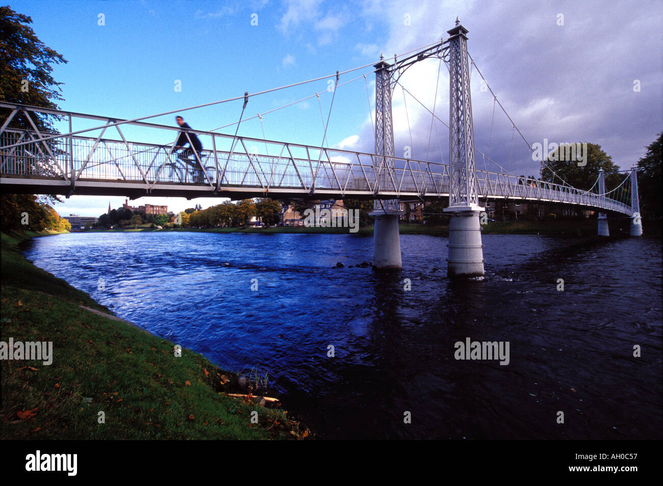 Scotland Highlands Inverness and a footbridge over the river Ness Stock ...