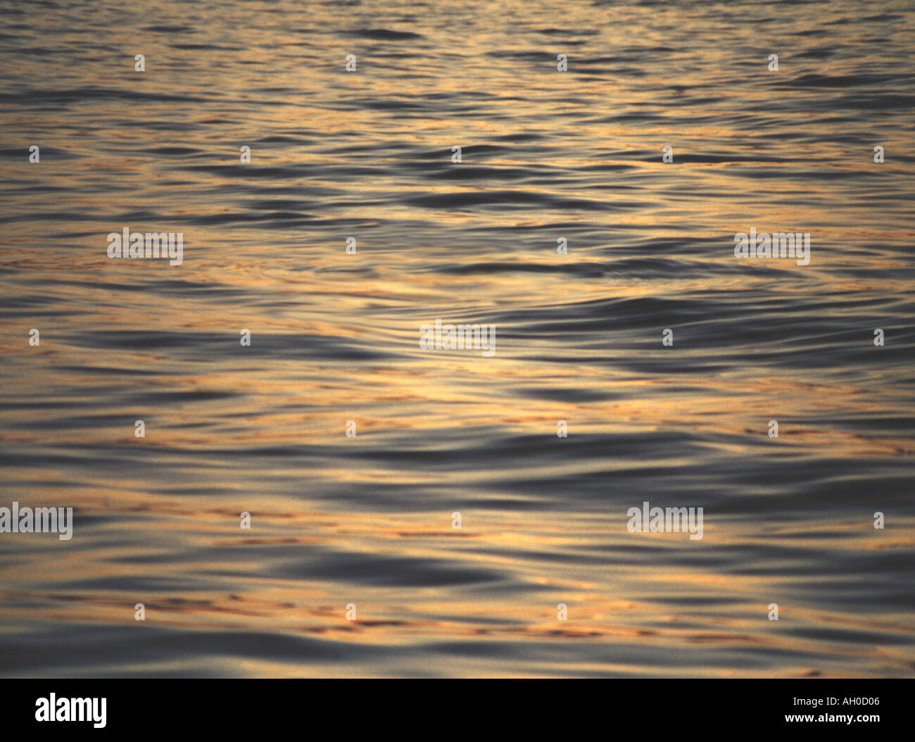 Golden sunset reflections on wave patterns on the surface of Elliot Bay ...