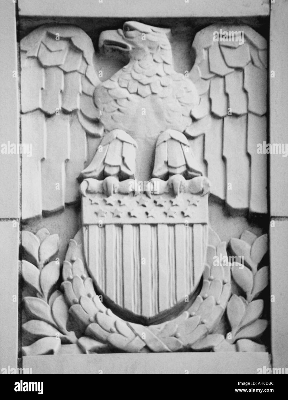 Stone carving of American eagle shield motif relief Stock Photo - Alamy