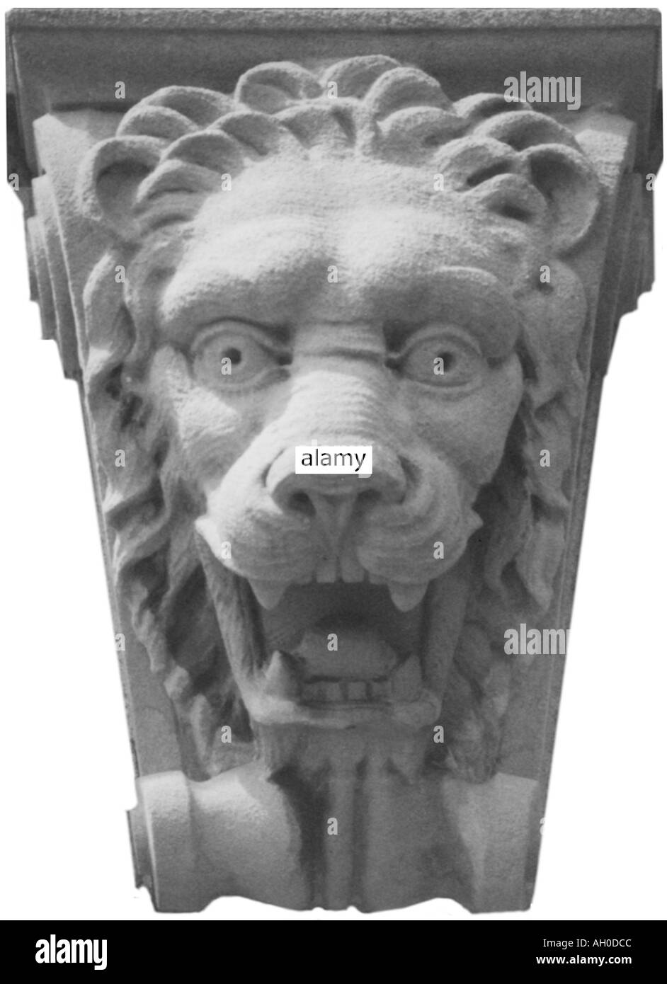 Roaring lion gargoyle from a building in historic Pioneer Square ...