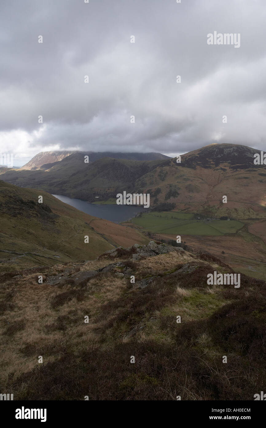 View of Buttermere from Scarth gap Lake District national park England ...