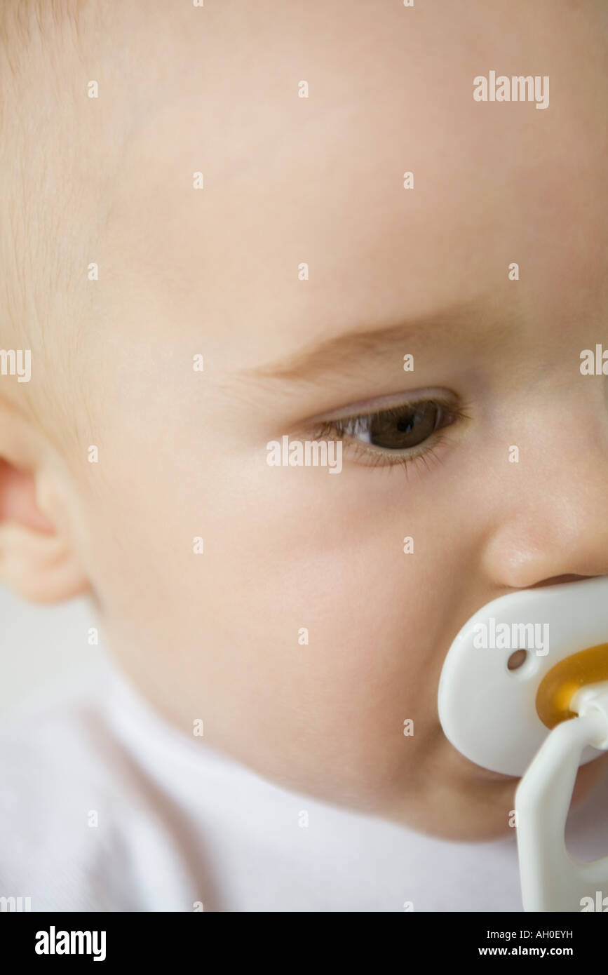 Baby with pacifier, cropped view of face Stock Photo - Alamy