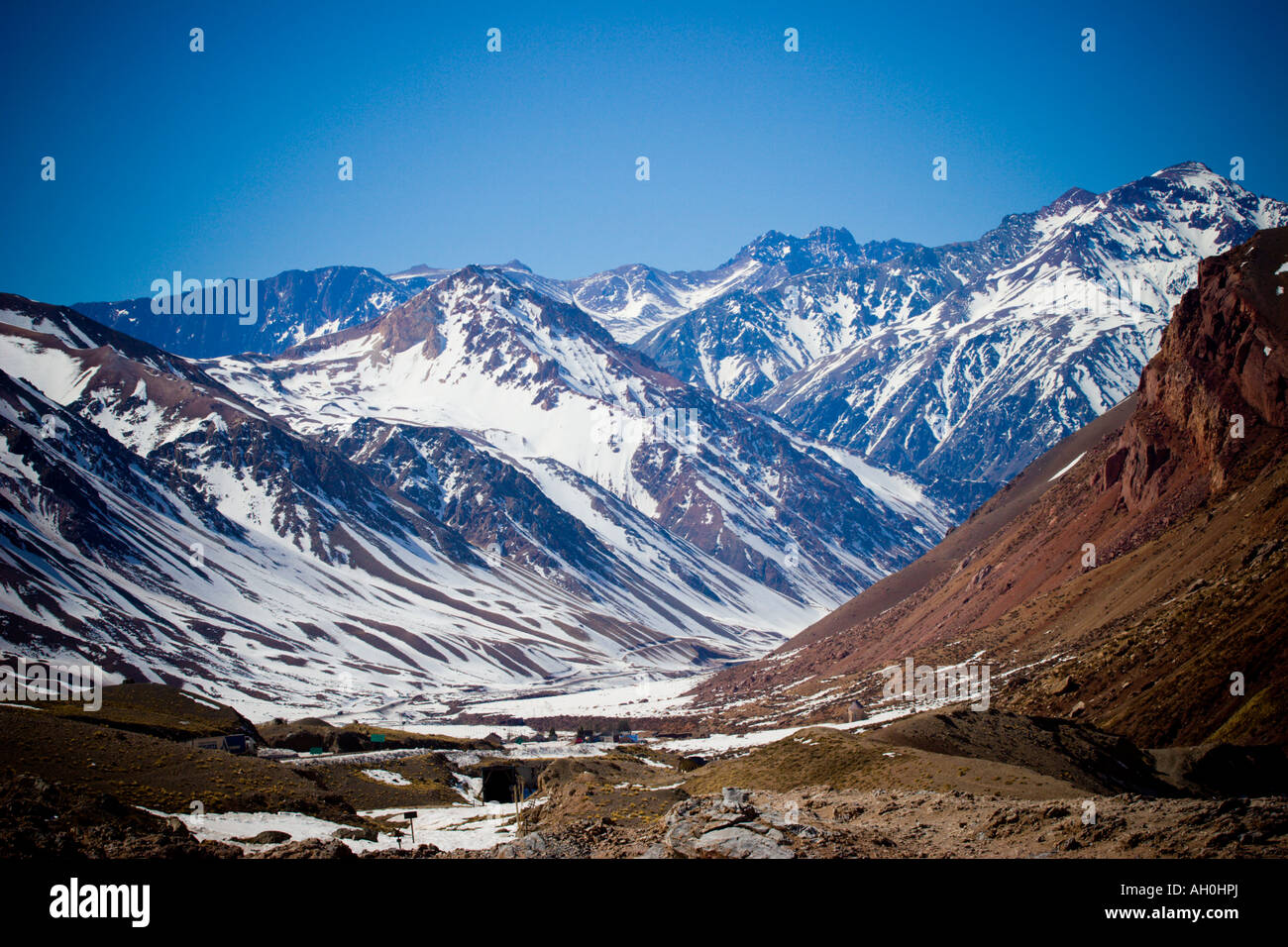 Snowed mountains in the andes range in Mendoza, Argentina Stock Photo ...