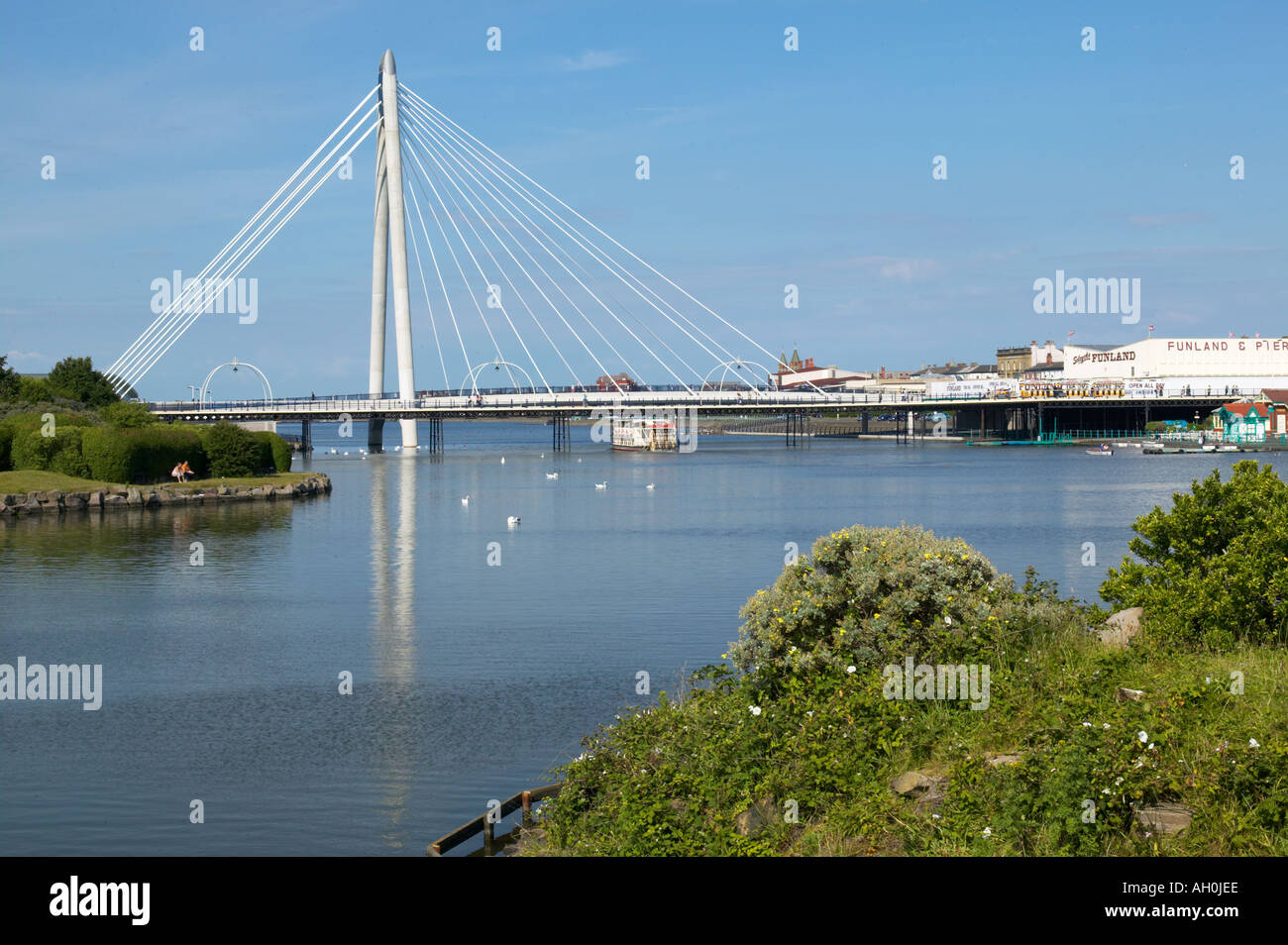 The new Marine Way Bridge over the boating lake in Southport Merseyside ...