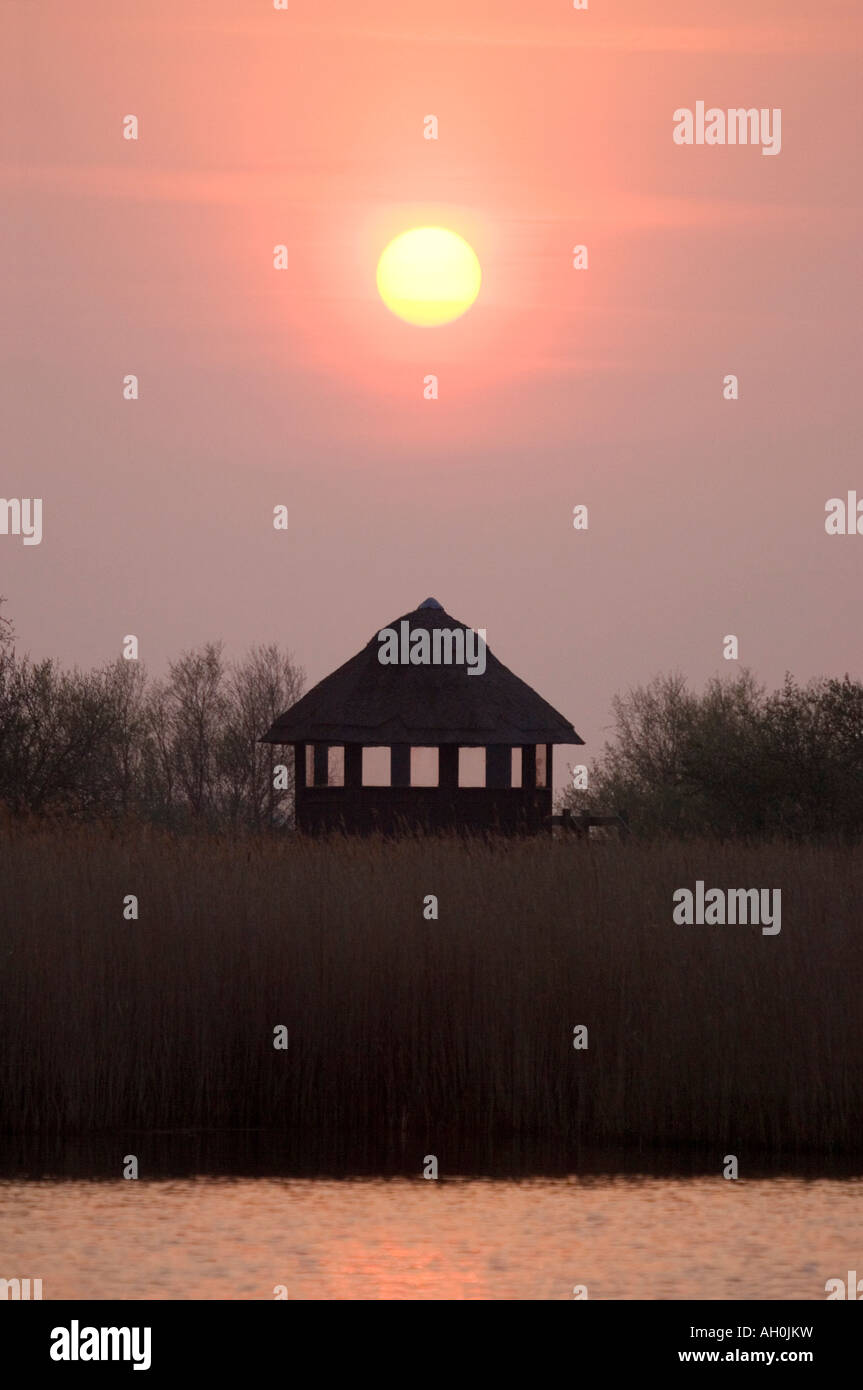 Sunrise over Observation Tower Hickling Broad Stock Photo - Alamy