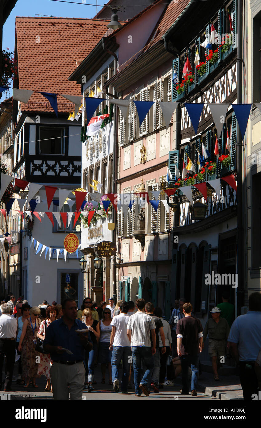 Street scene in old town Bamberg Upper Franconia Bavaria Germany Stock ...