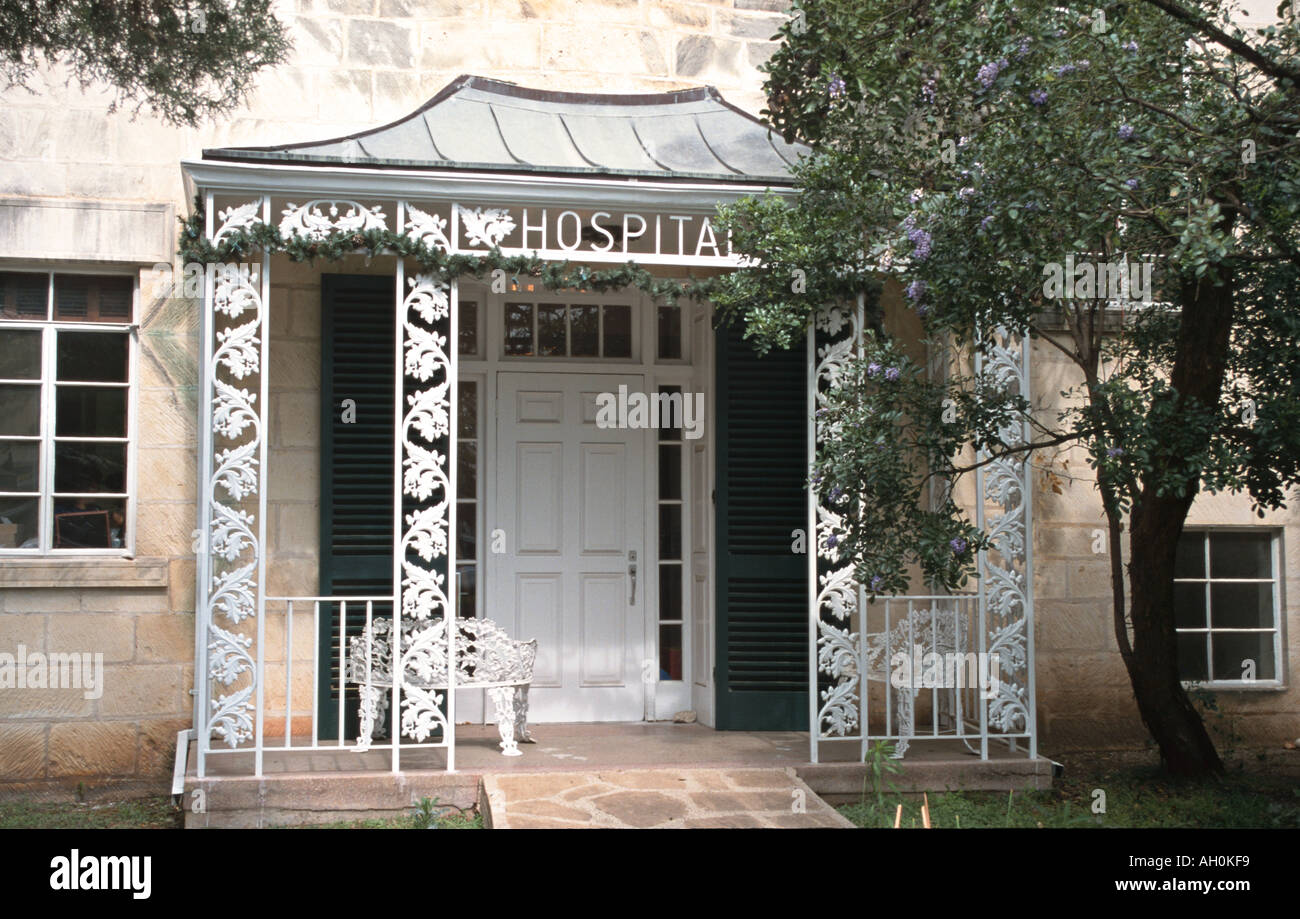 TEXAS Fredericksburg Old hospital building on Main Street wrought iron ...