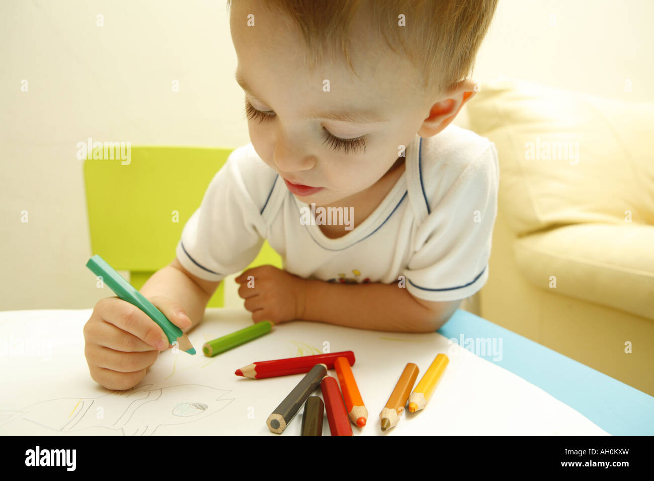 Talented boy draws Stock Photo - Alamy