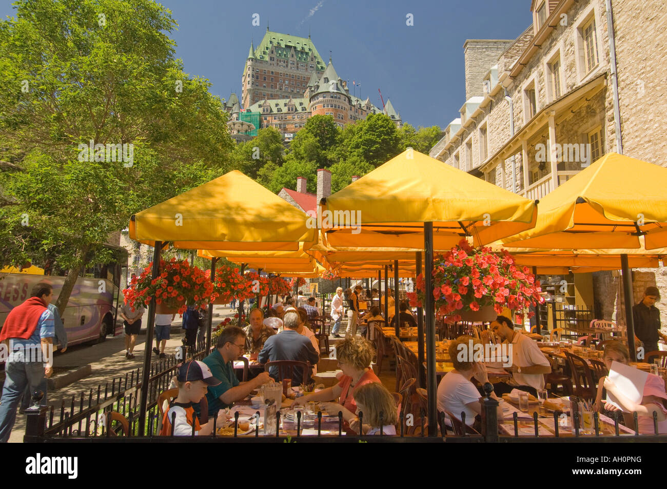 Canada Quebec Old Quebec City Rue du Petit lower level People dining at ...