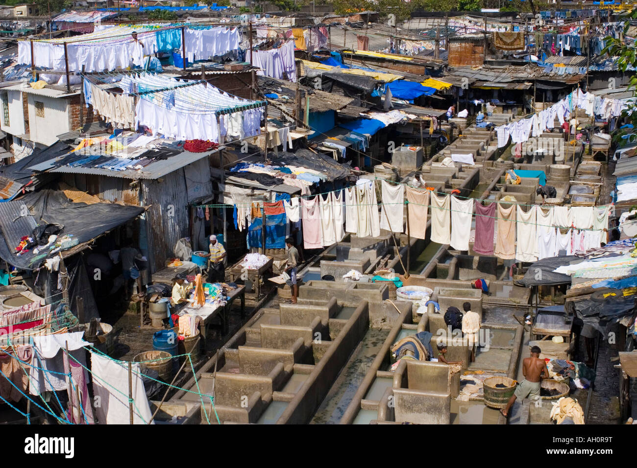 A busy dhobi ghat in Mumbai Bombay India The dhobi wallahs wash ...
