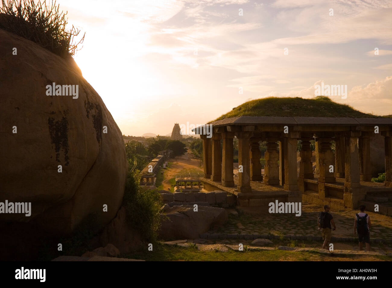 View of temples in Hampi India at sunset The Virupaksha temple can be ...