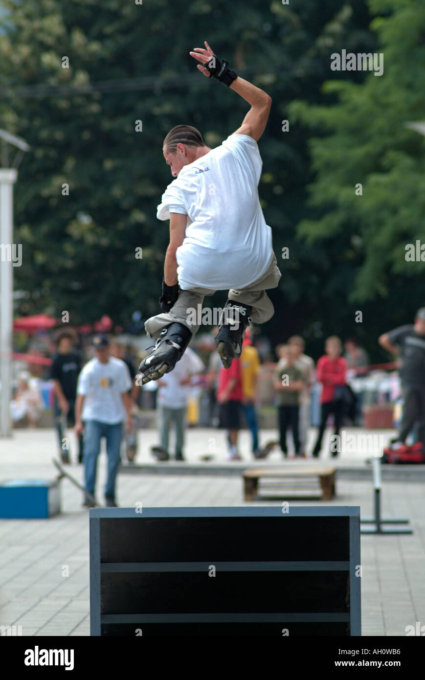 Inline Skating of a Ramp at a Skate Park Stock Photo - Alamy