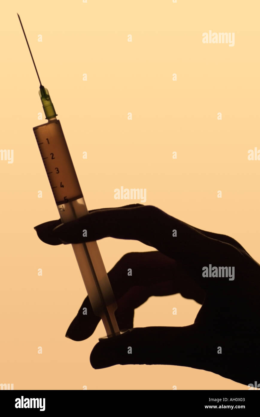 Silhouette of a Syringe in a Womans Hand, Close Up Stock Photo - Alamy