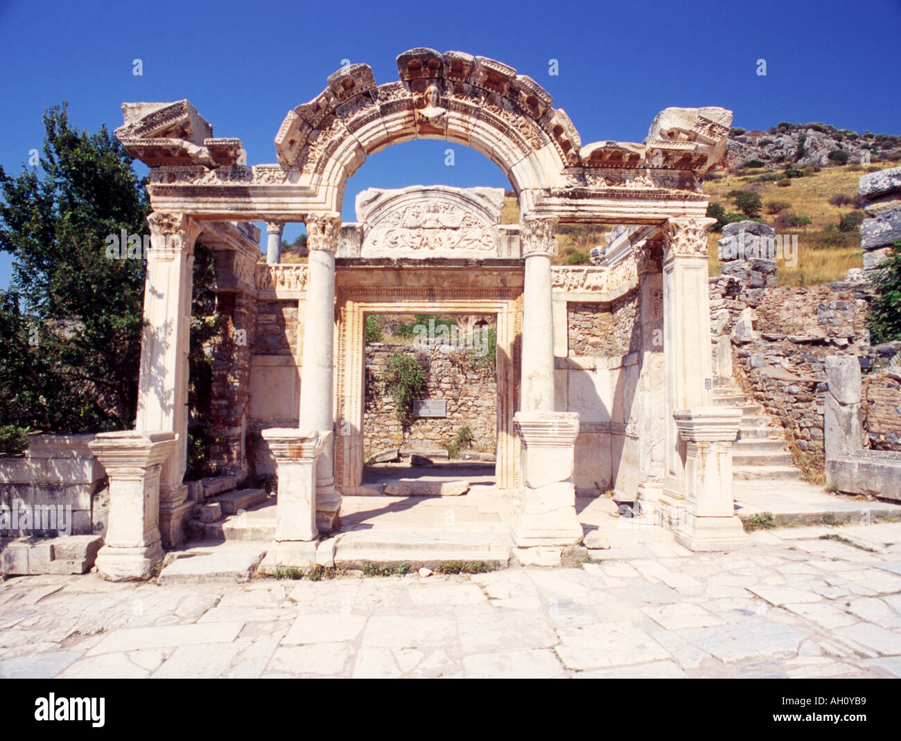 Ancient Greek-Roman temple of Emperor Hadrianus Ephesus Turkey Stock ...