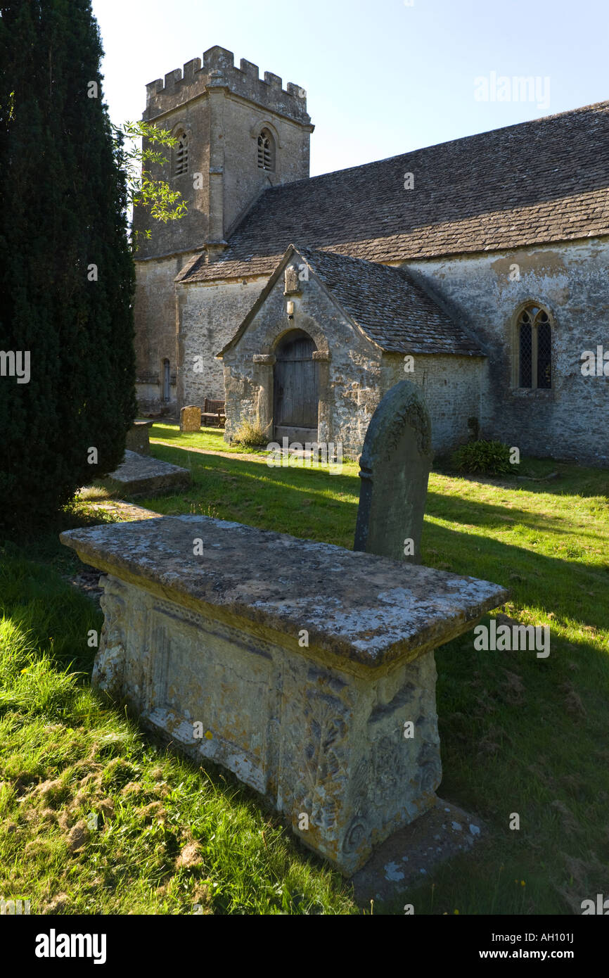 A table top tomb in the churchyard of Holy Rood church in the Cotswold ...