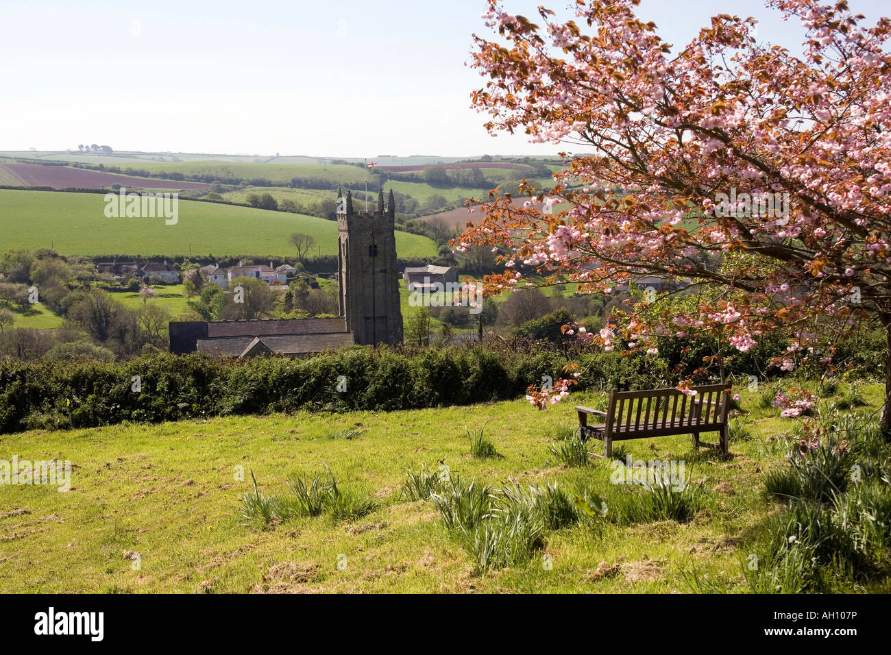 UK Devon South Pool village and church of St Nicholas and St Cyriacus ...