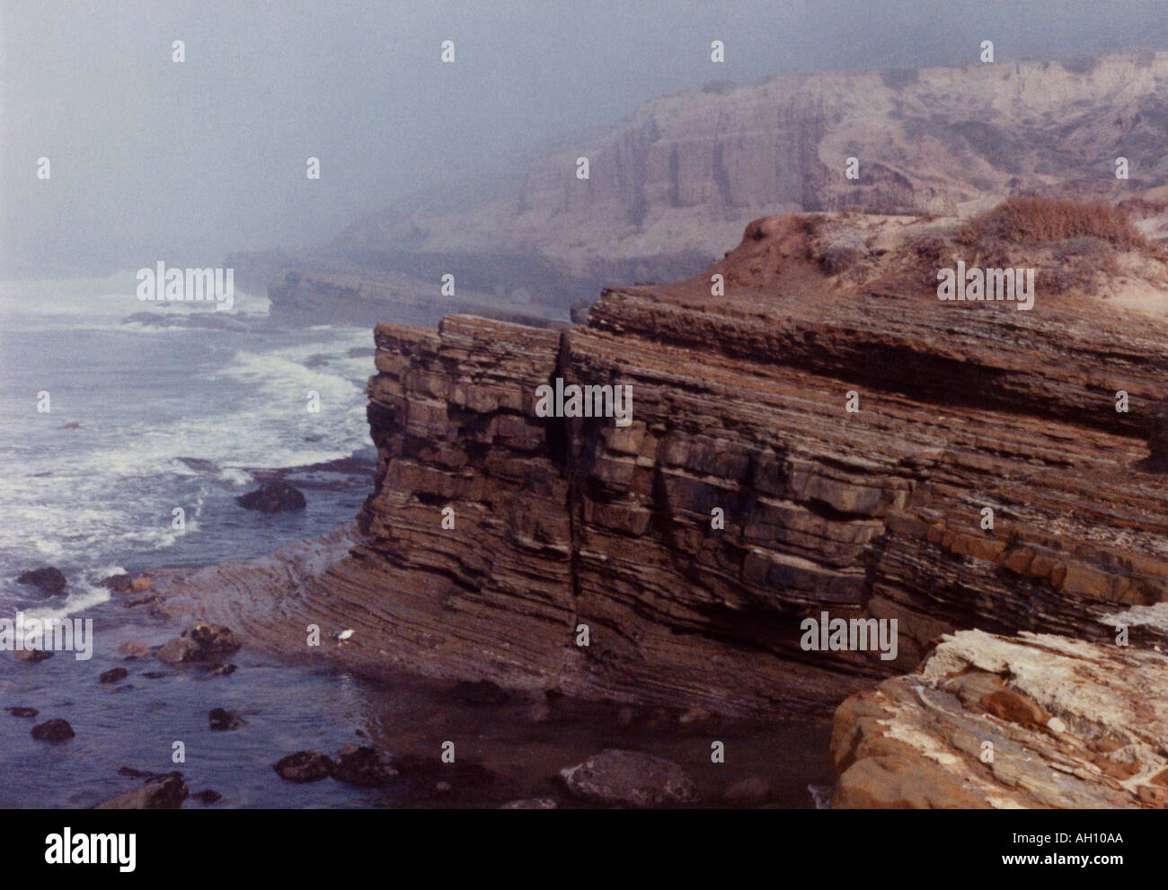 Rocky shoreline and cliffs at Point Loma, California along the Pacific ...