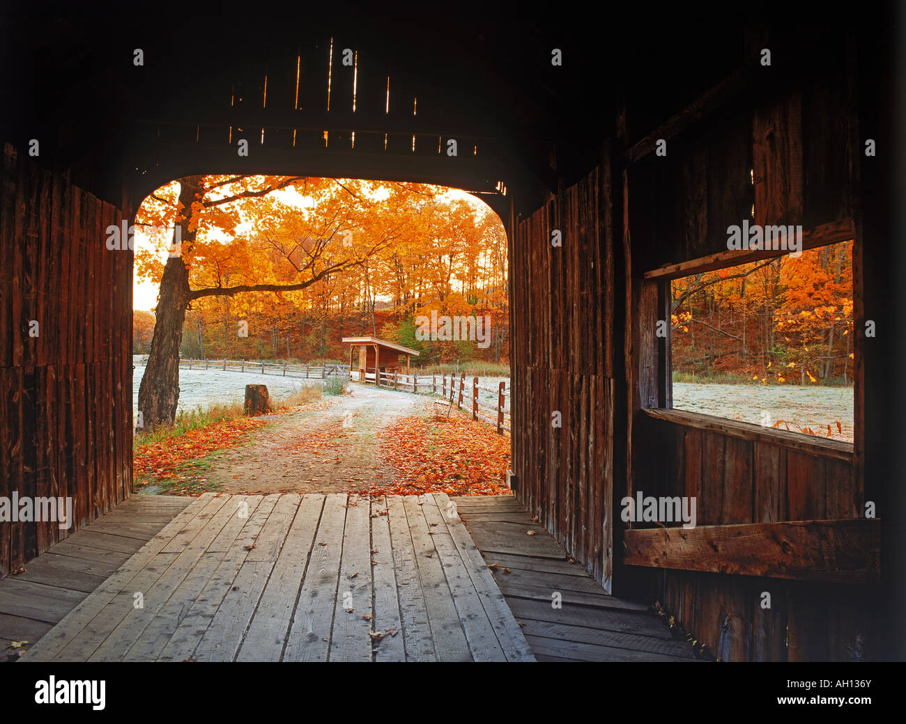 Old covered bridge amid fall foliage near Grafton, Vermont in New ...